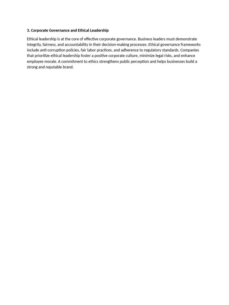 Corporate Governance and Ethical Leadership | PDF