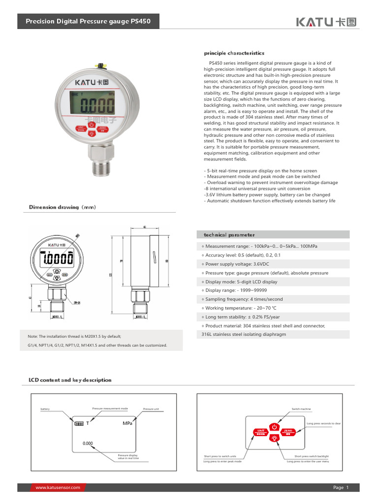 PS450 Precision Digital Pressure Gauge | PDF | Pressure Measurement ...