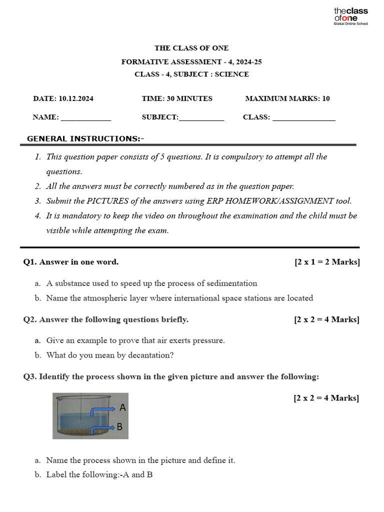 Class 4 Science Formative Assessment | PDF