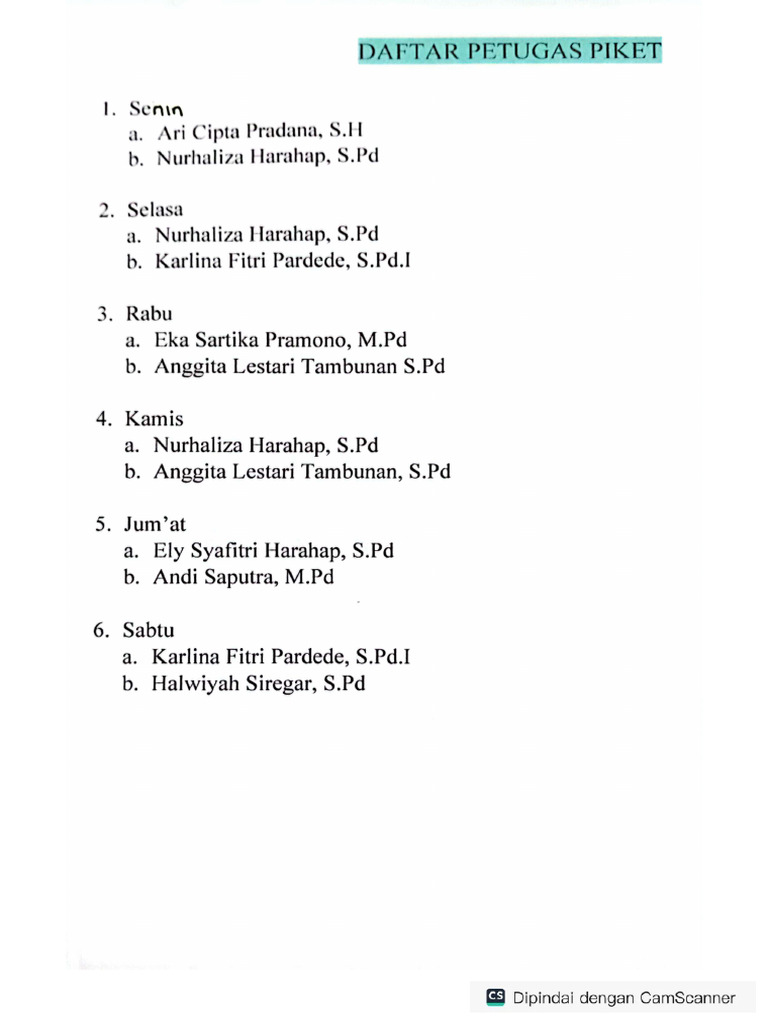Daftar Piket | PDF