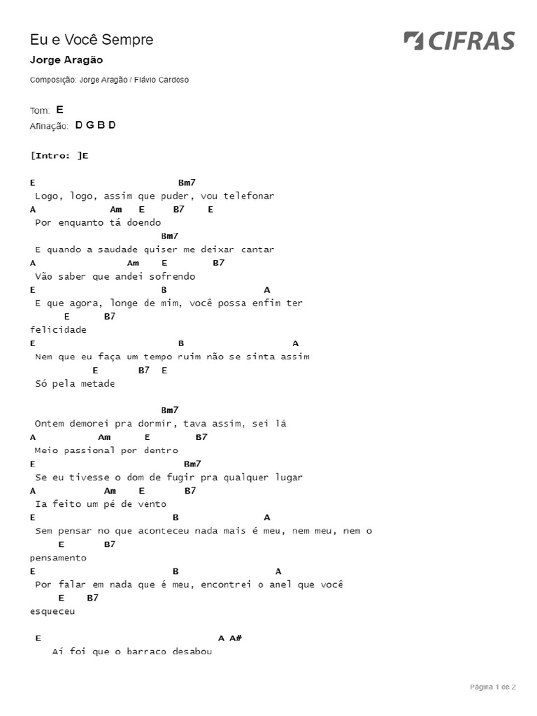 CIFRAS - Cavaquinho - Jorge Aragao - Eu e Voce Sempre | PDF