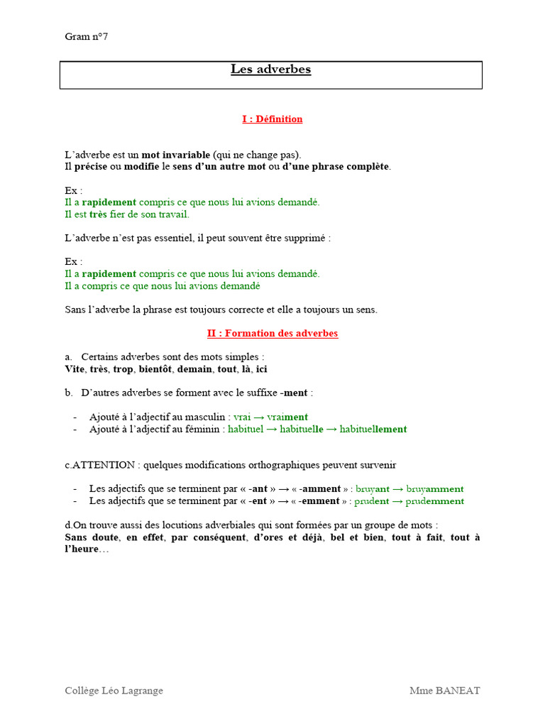 Types et Rôles des Adverbes | PDF | Adverbe | Phrase