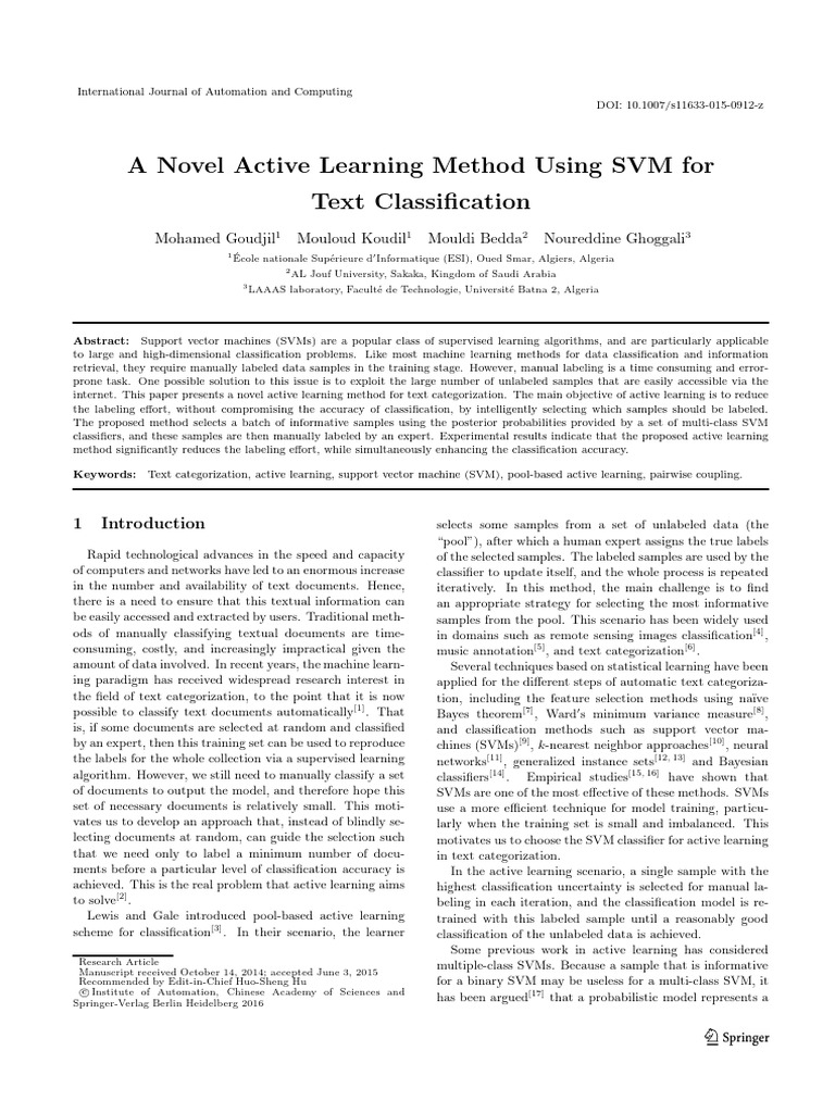 activing learning method using svm for text classification | PDF | Support Vector Machine | Learning