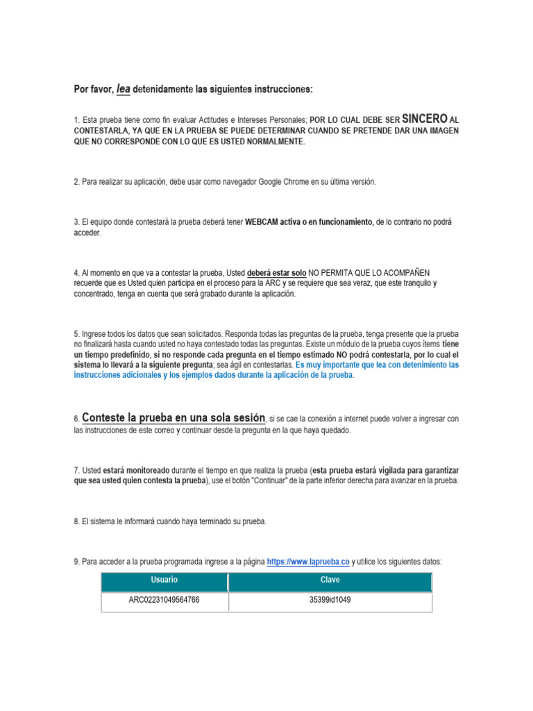 Instructivo Prueba Complementaria | PDF | Informática