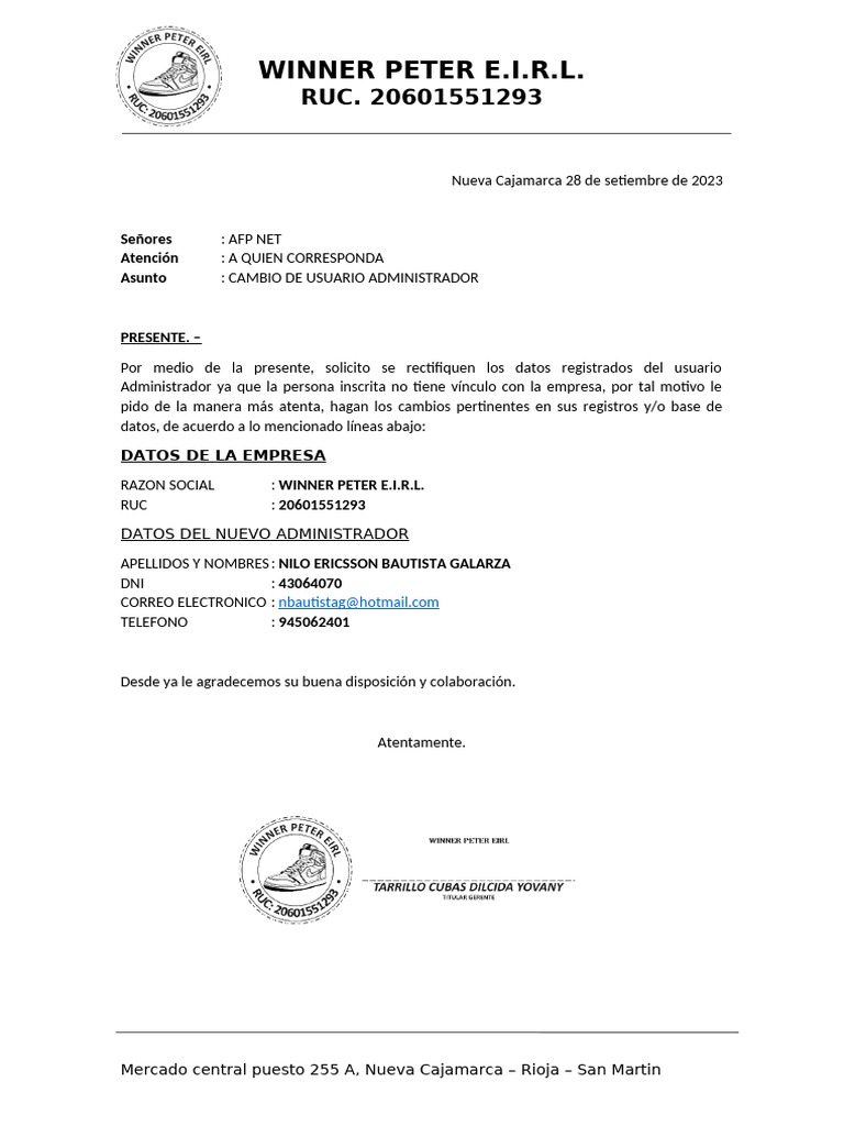 Solicitud de Cambio de Administrador AFP | PDF