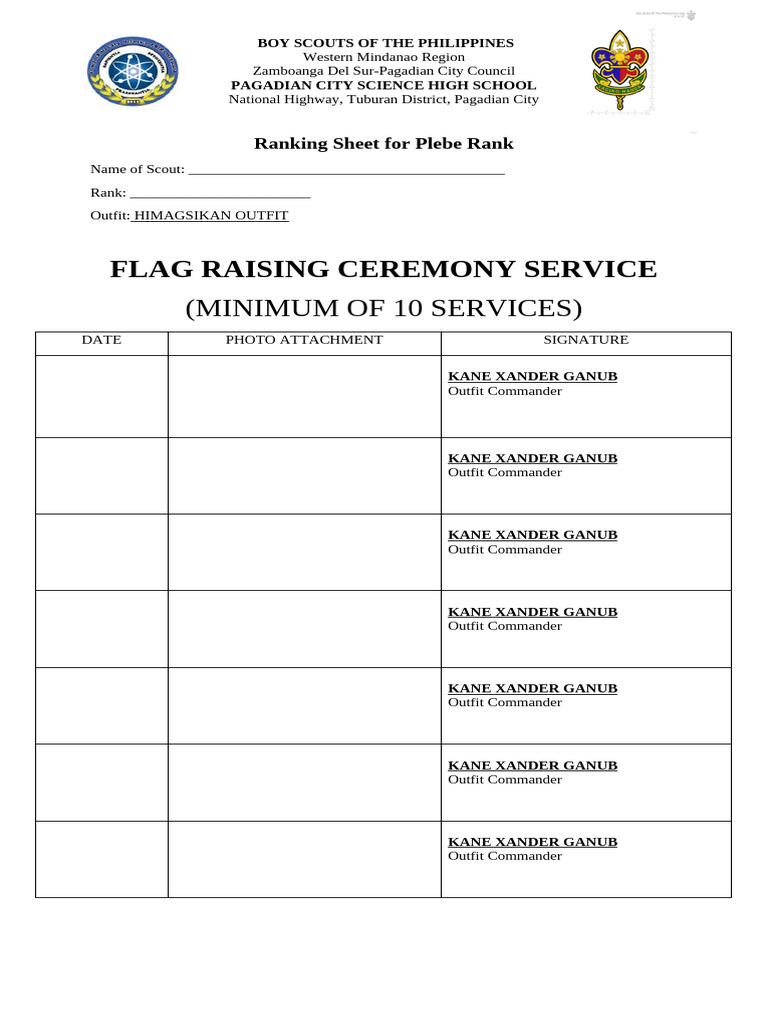 Plebe Rank Ranking Sheet Guide | PDF | Youth Organizations | Youth ...