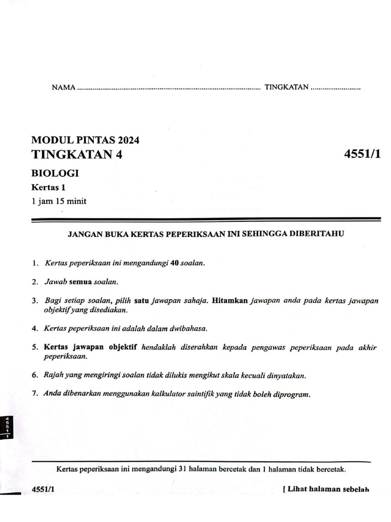 Pat F4 Sel2024 - Bio1 Set 1 | PDF