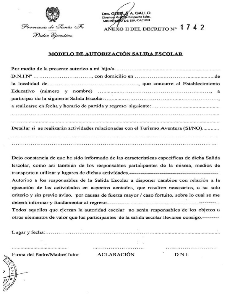 Autorizacion Salida Escolar | PDF