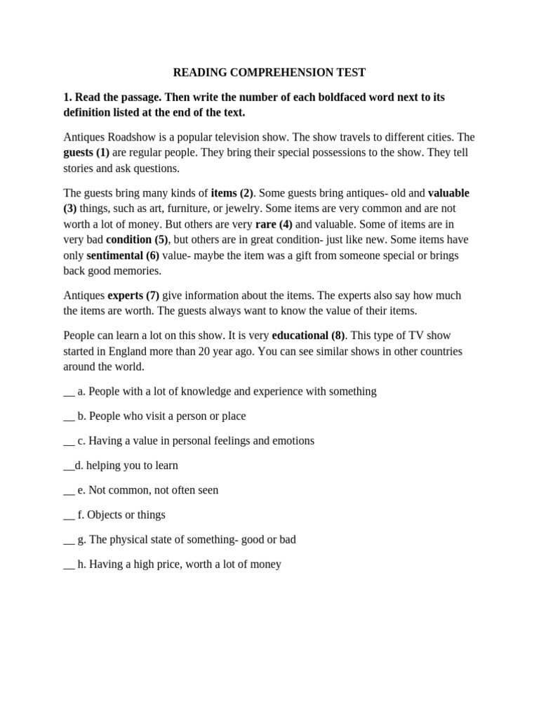 READING COMPREHENSION TEST | PDF | Compost | Organic Matter