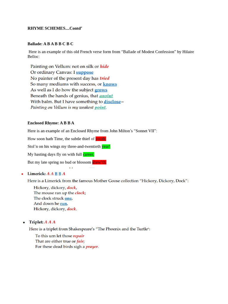 Rhyme Schemes | PDF