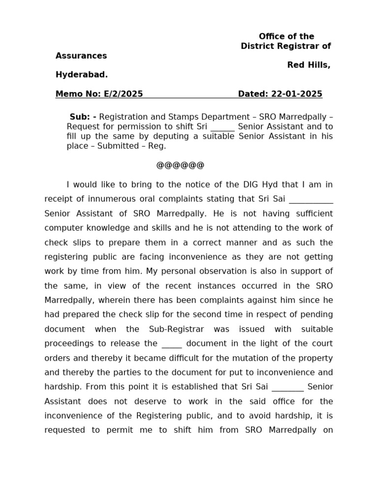 Request for Senior Assistant Deputation | PDF