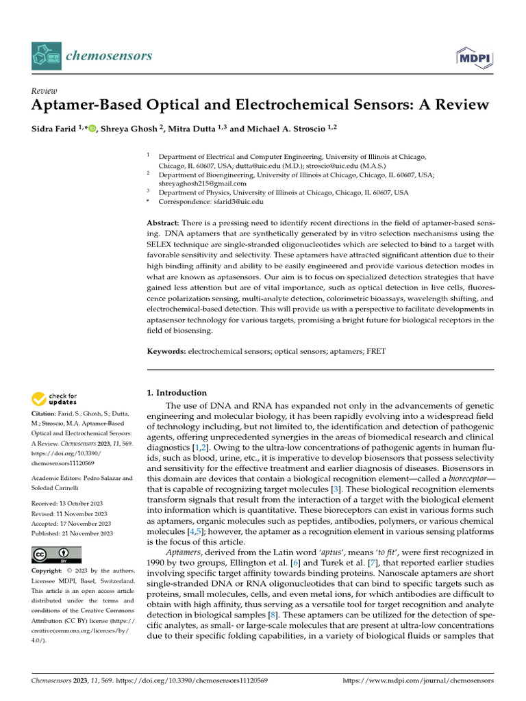 Aptamer Based Optical and Electrochemical Sensors A Review | PDF ...