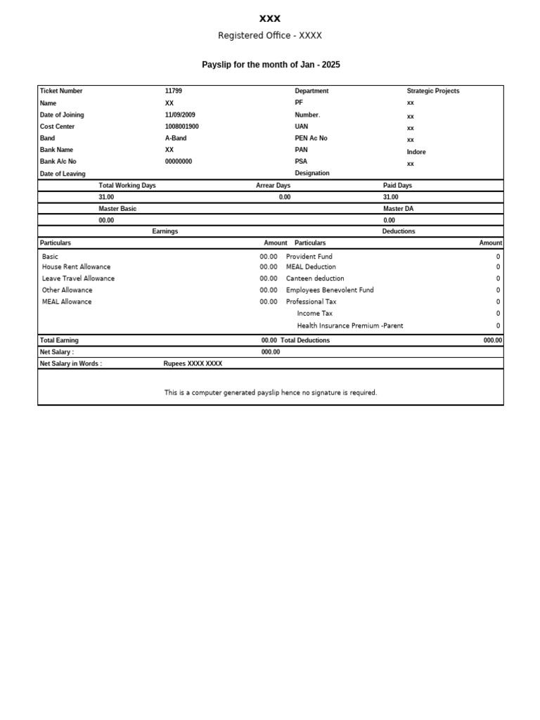 Payslip Format | PDF | Paycheck | Taxation