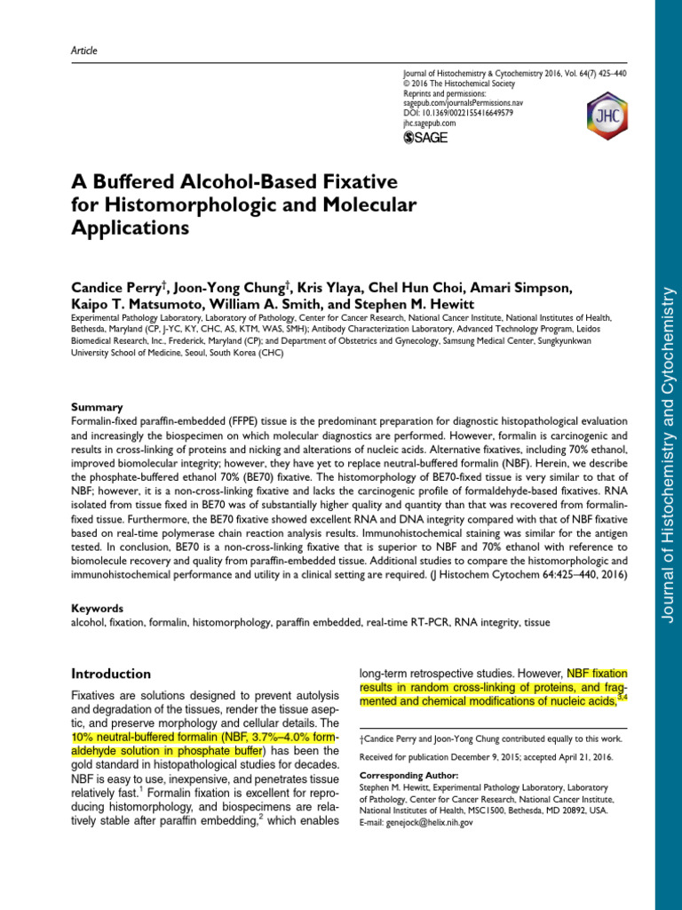 A Buffered Alcohol-Based Fixative | PDF | Fixation (Histology) | Histology