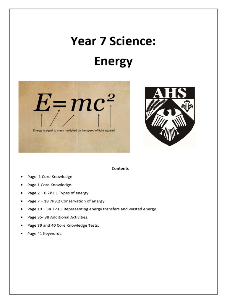 Year 7 Science: Energy | PDF | Potential Energy | Physical Phenomena