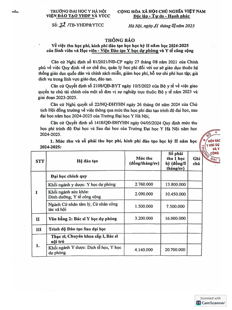 Thông Báo Thu HP HK 2 24 25 | PDF