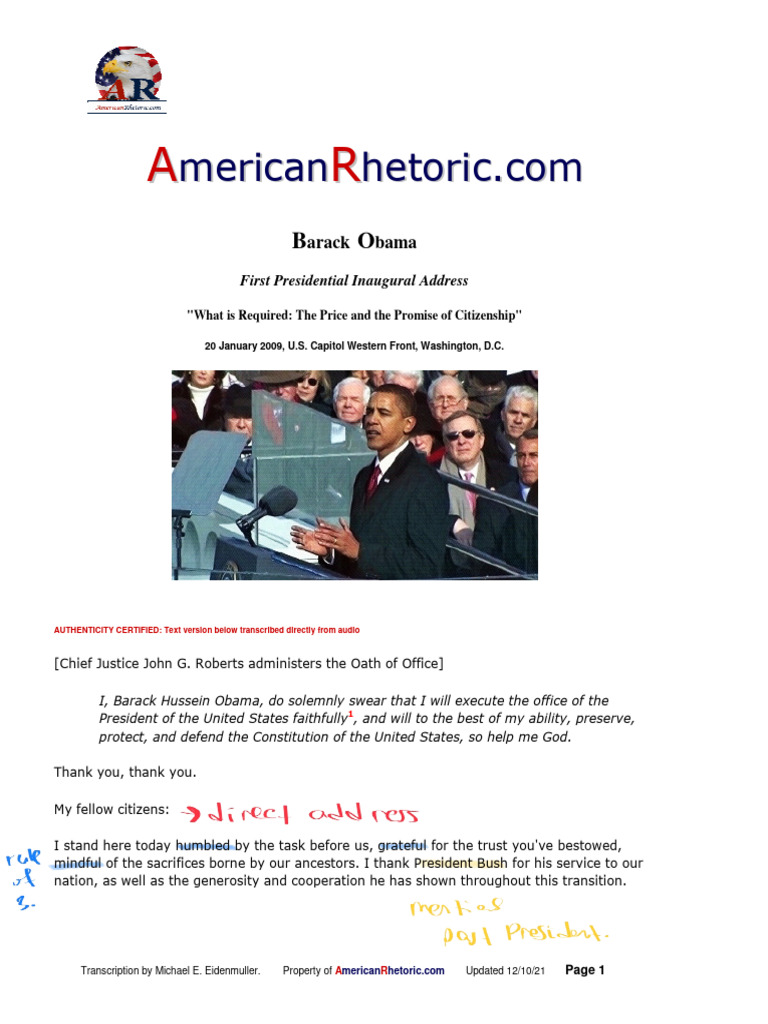 Barack Obama - Inaugural Address2009 | PDF