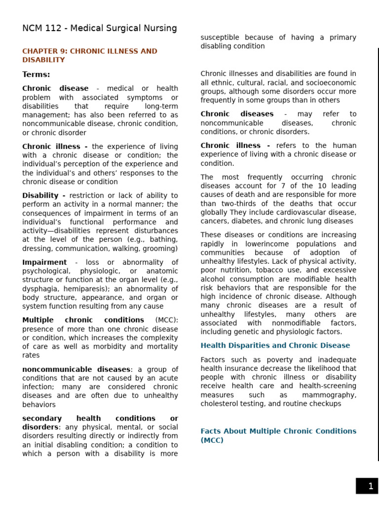 Chapter 9 - Chronic Illness and Disability | PDF | Chronic Condition ...