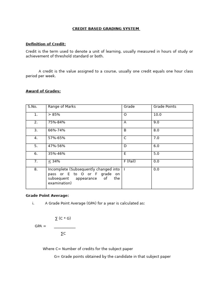 Credit Based Grading System Explained | PDF