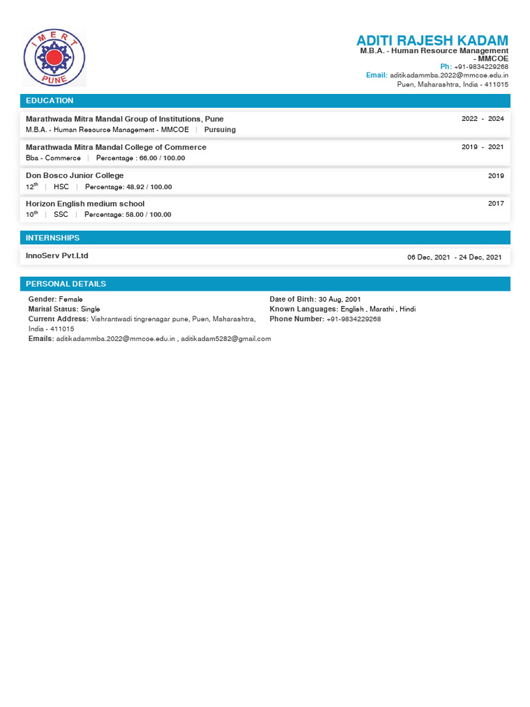 Aditi Rajesh Kadam - Batch 2024 - M.B.A. - Human Resource Management ...