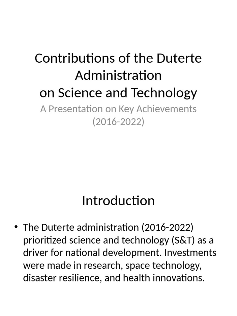 Contributions of Duterte Admin On Science and Technology | PDF