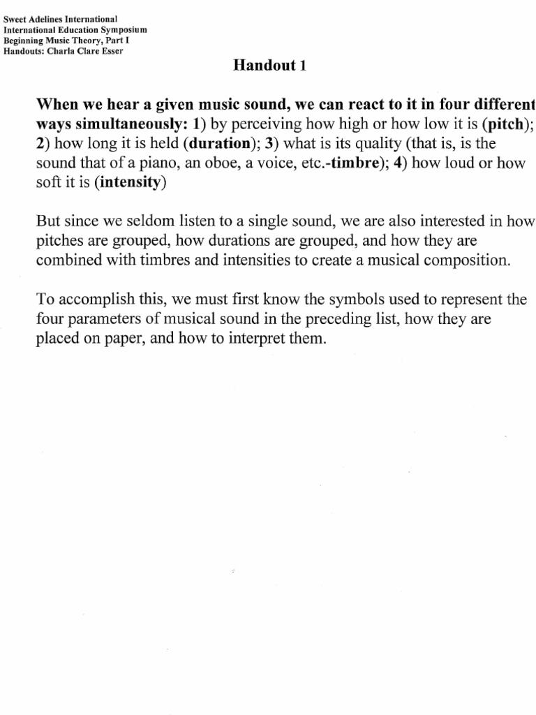 Beginning Music Theory Part I - Esser 2005 | PDF | Music Theory | Clef