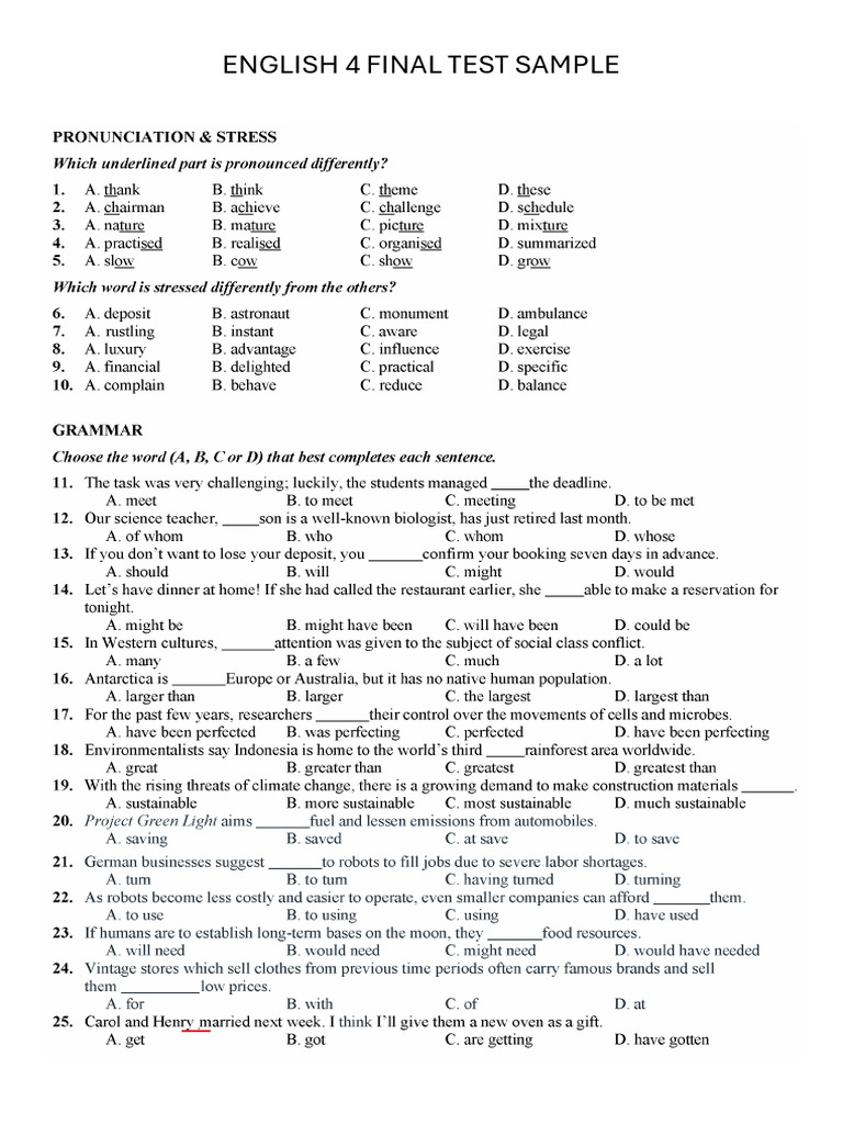 Final Test Sample | PDF