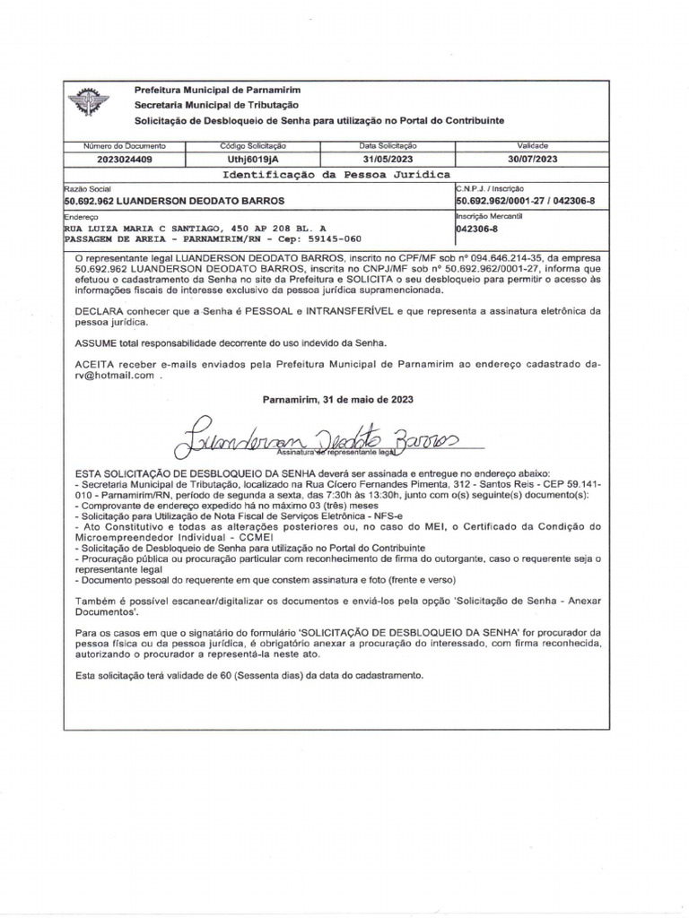 Solicitacao Desbloqueio de Senha | PDF