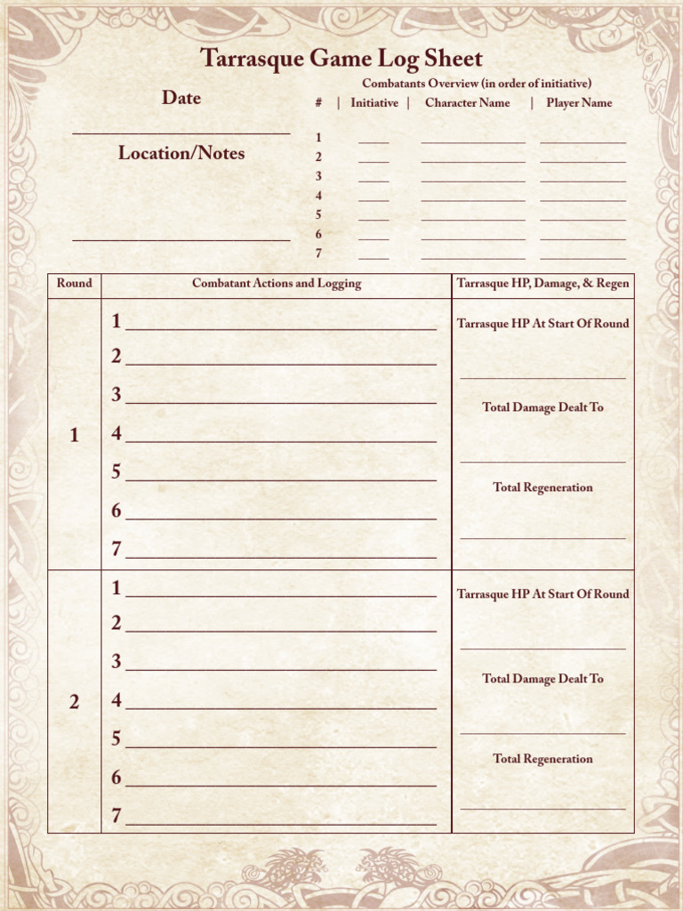Book of The Tarrasque - Interactive Log Sheet | PDF | Dungeons ...