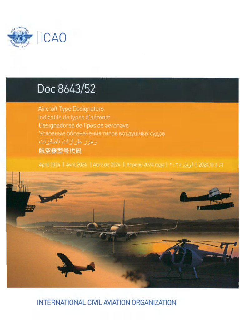 8643 Aircraft Type Designators, 52nd Edition (ICAO, 2024-04) | PDF