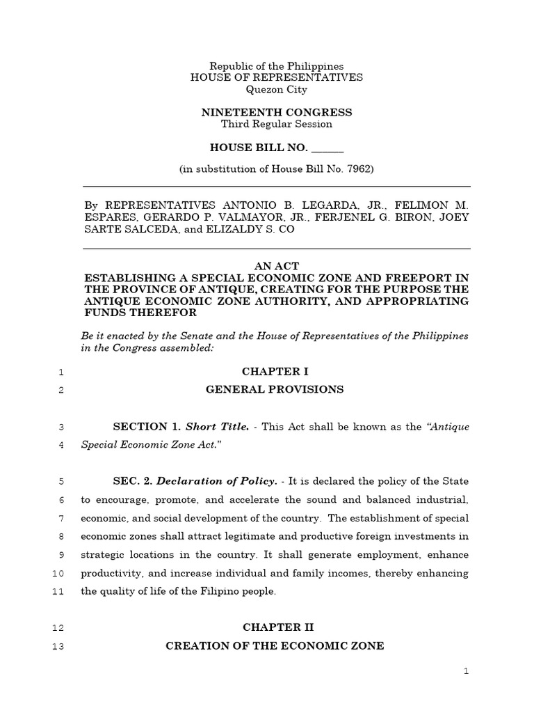 HB 7962 (Antique Ecozone) Sub Bill (Clean) | PDF | Taxes | Economies