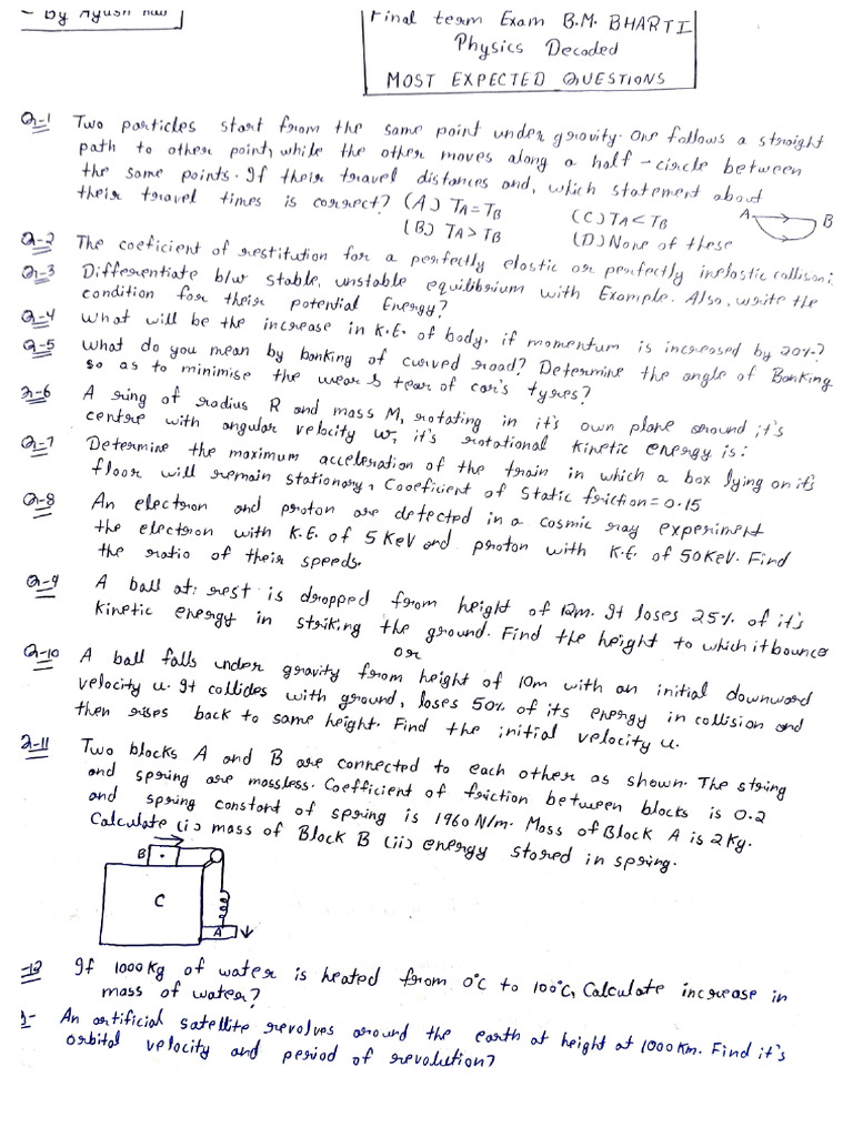 Physics Final Exam Most Expected Questions | PDF