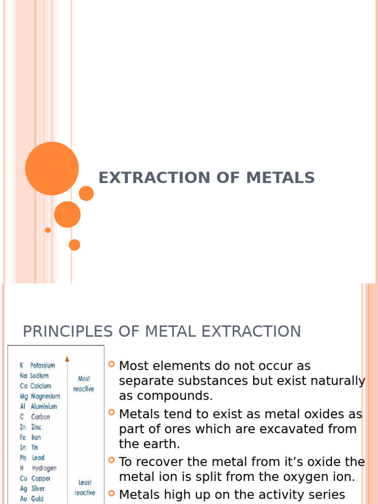 Extraction of Metals (CHM 332-1) | PDF | Oxide | Iron