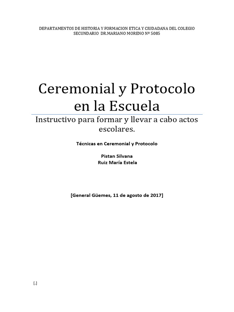 Proyecto Ceremonial y Protocolo en La Escuela - 2017 | PDF