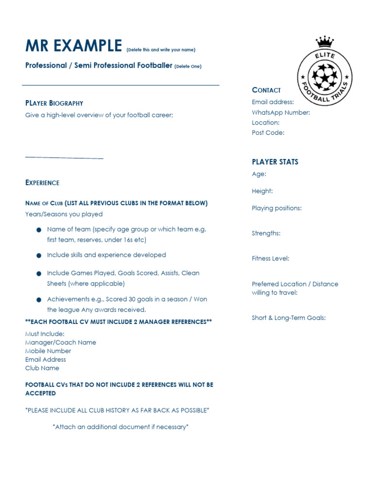 Football CV Template - 2024 | PDF