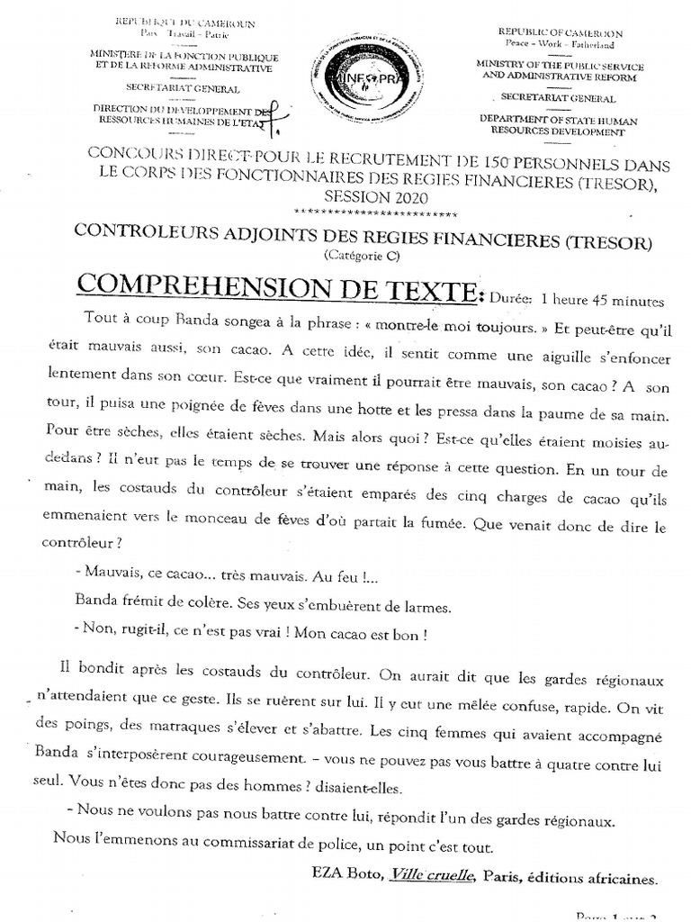 Tresors Comprehension 2020 | PDF