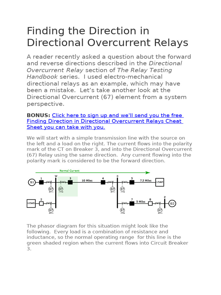 Finding The Direction in Directional Overcurrent Relays | PDF | Relay ...
