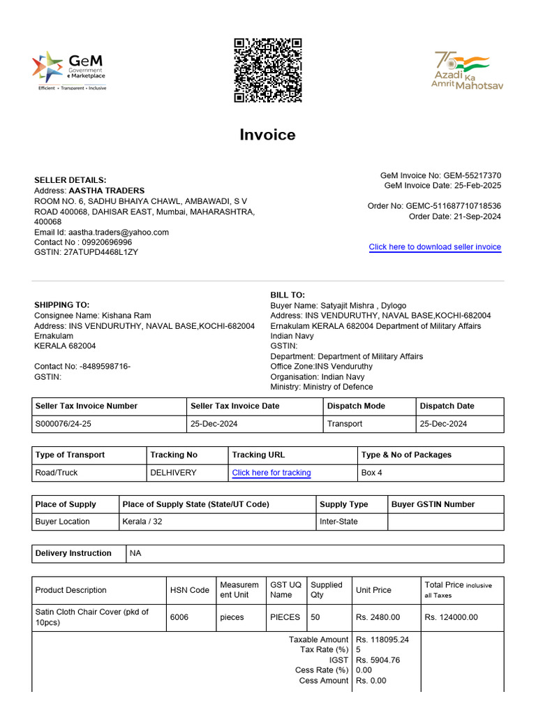 Satin Cloth Chair Invoice | PDF | Invoice | Taxes