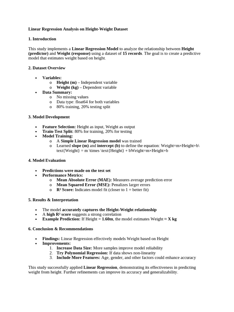 Linear Regression: Height-Weight Analysis | PDF