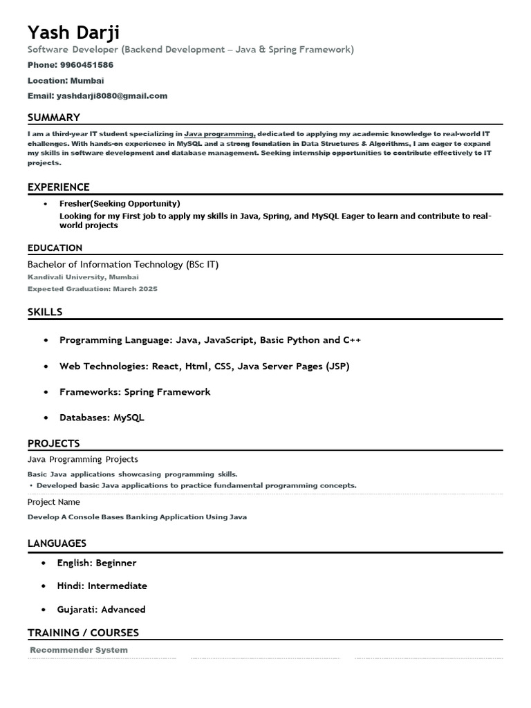 Yash Resume | PDF