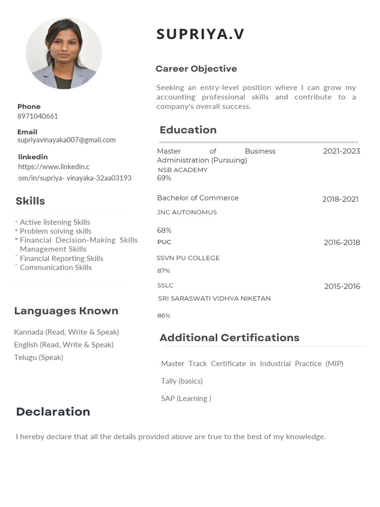 Supriya Resume PDF | PDF