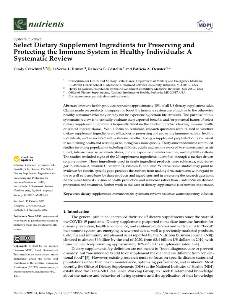 Select Dietary Supplement Ingredients For Preserving and Protecting The ...