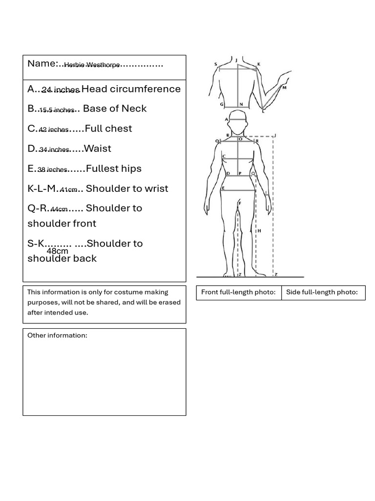 Costume Measurements Chart | PDF