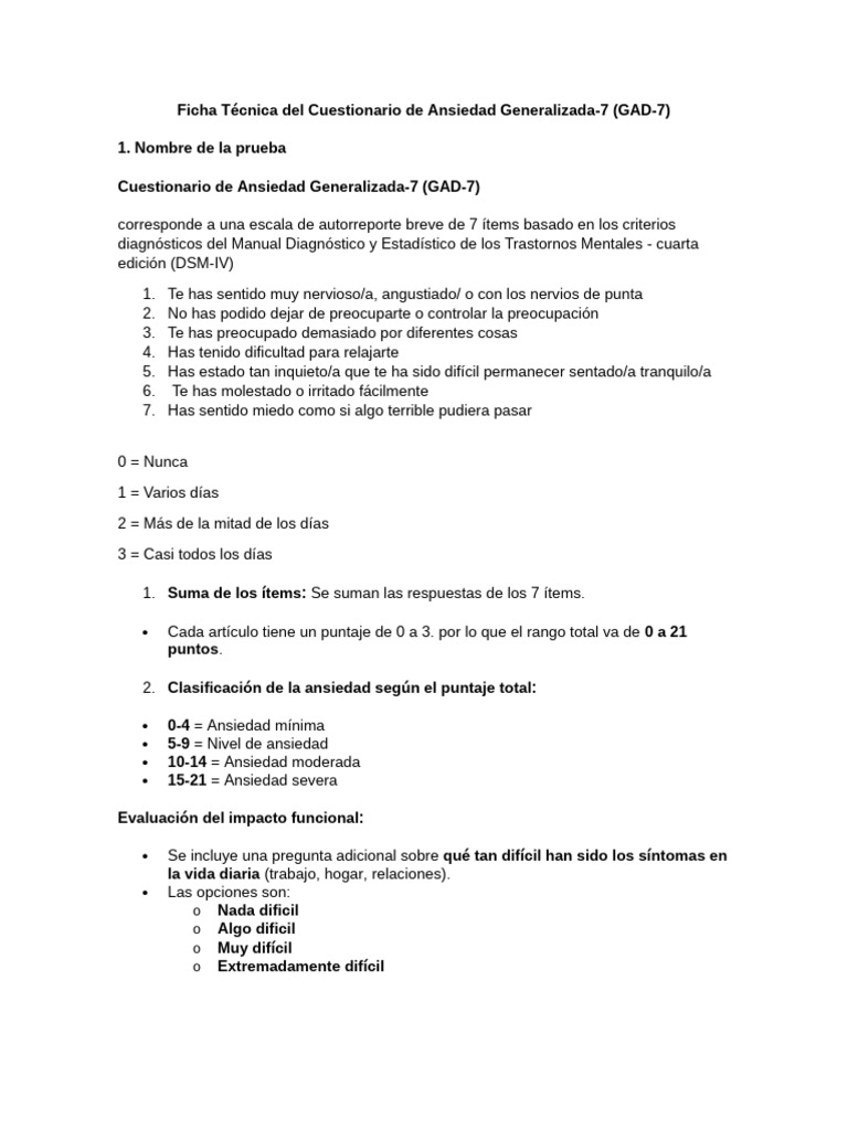 Cuestionario de Ansiedad Generalizada-7 (GAD-7) | PDF