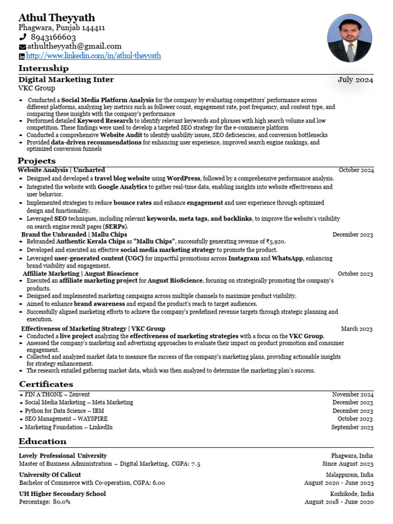 General CV - Athul - Theyyath - 202501301055010613 - 12320706 | PDF | Search Engine Optimization ...