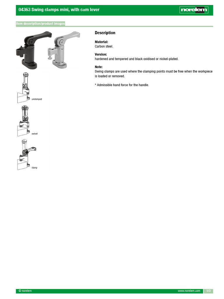 Datasheet 32084 Swing Clamps Mini With Cam Lever - en | PDF ...