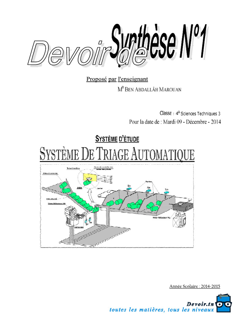 Devoir de Synthèse N°1 2014 2015 (MR Ben Abdallah Marouan) | PDF