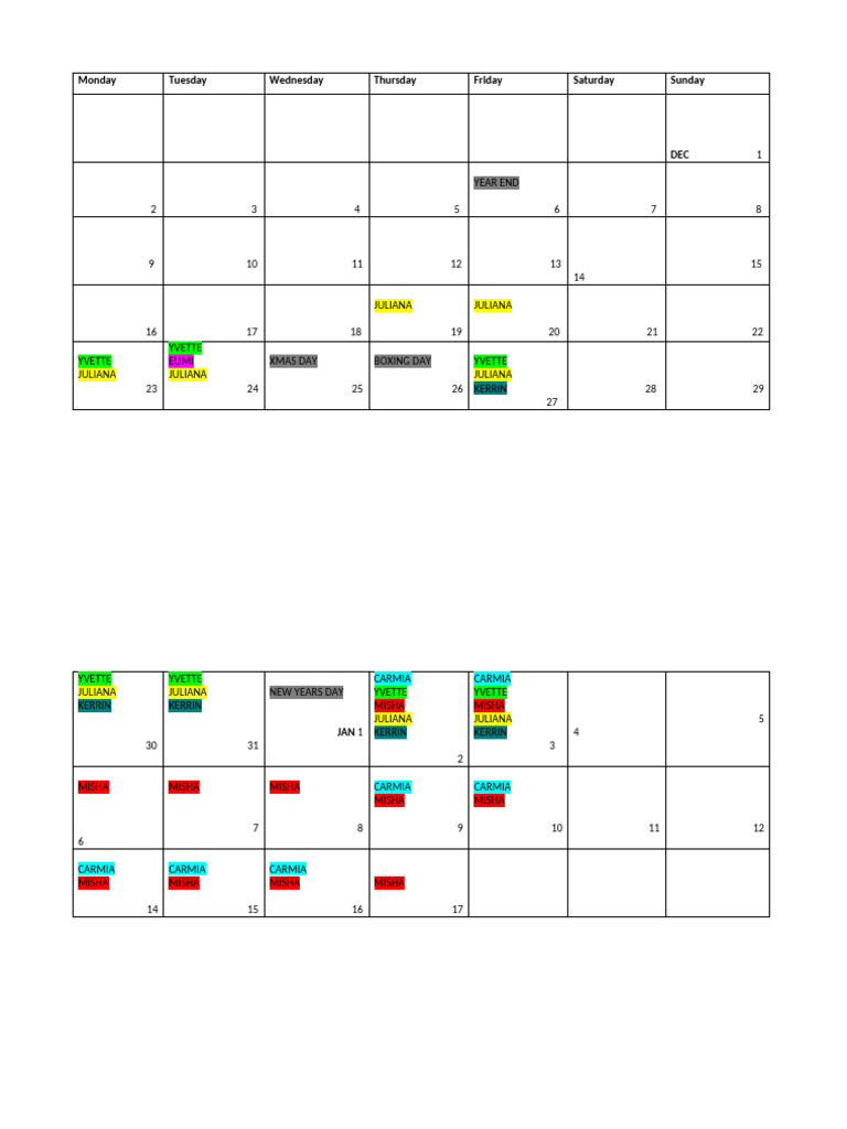 Staff Dec Leave Schedule 2024 | PDF