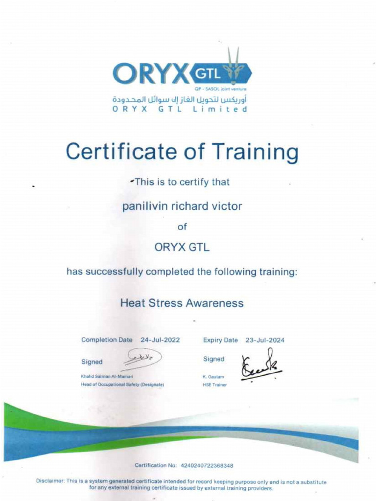 Heat Stress Awareness Certificate | PDF