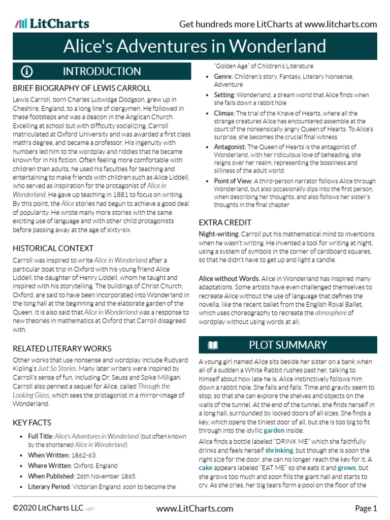 Alices Adventures in Wonderland LitChart | PDF | Alice (Alice's ...